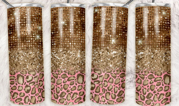 Gold Glitter Glam Pink Leopard Sublimation or Waterslide Wrap - 20oz a ...