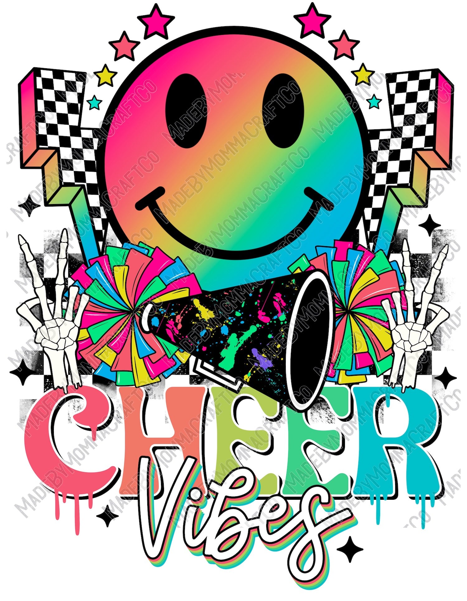 Cheer Vibes Retro Smiley Face - Cheat Clear Waterslide™ or UV DTF Stic ...