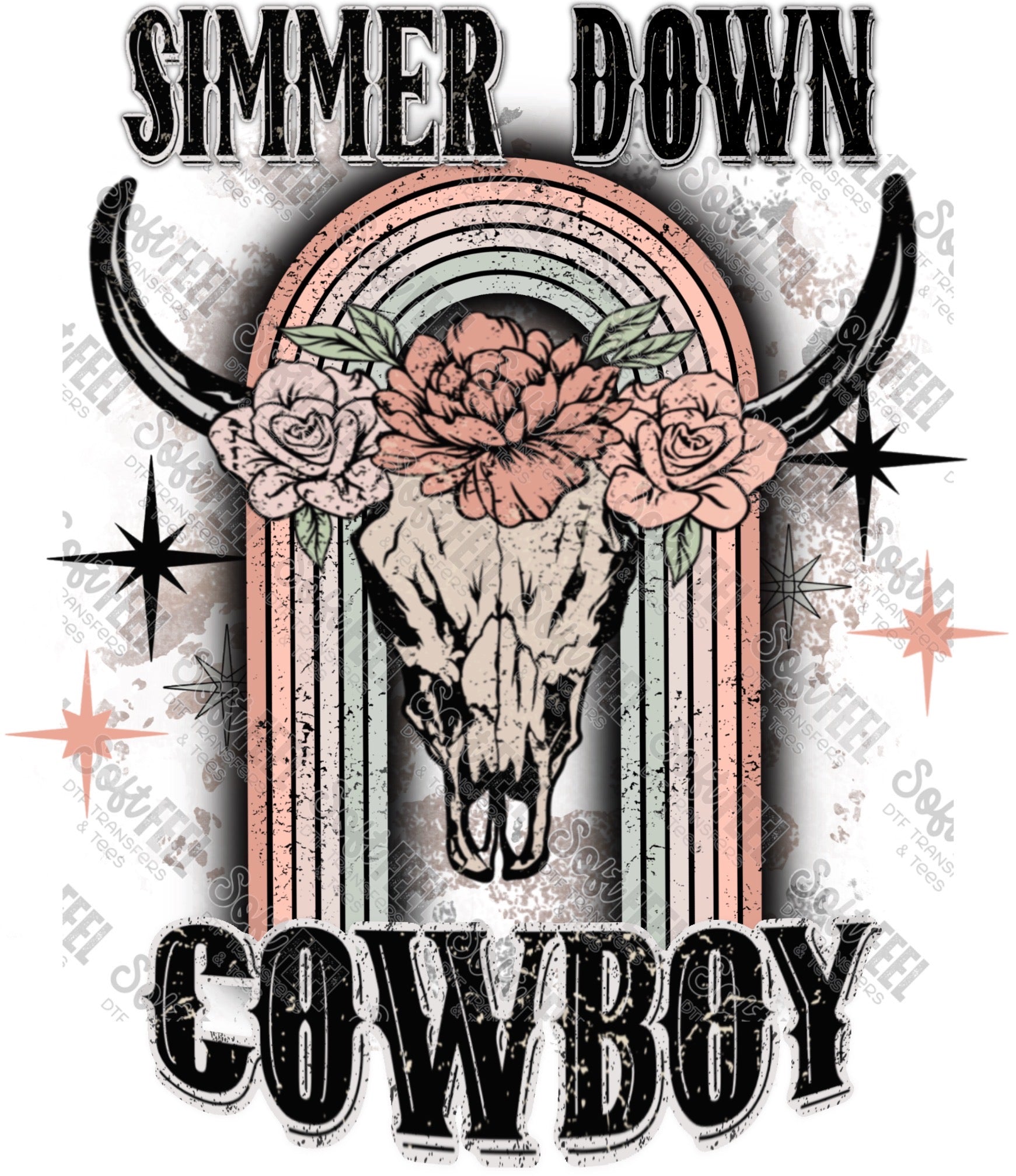Simmer Down Cowboy - Western - Direct To Film Transfer / DTF - Heat Pr ...