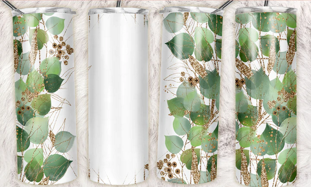 Gold Glitter Green Leaves Sublimation or Waterslide Wrap - 20oz and 30 ...
